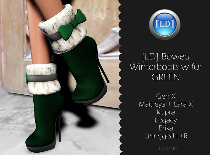 Second Life Marketplace - [LD] GREEN Bowed Winterboots w fur